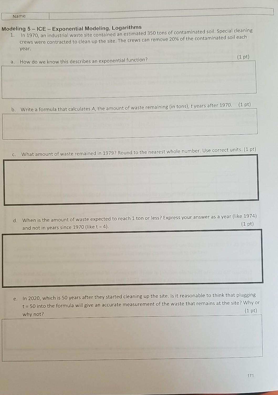 Solved Name Modeling 5 - ICE- Exponential Modeling, | Chegg.com