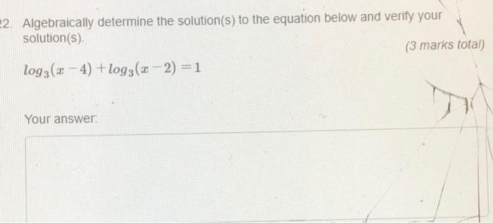 Solved Algebraically determine the solution(s) to the | Chegg.com