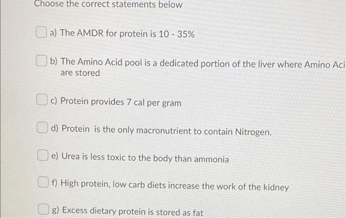 Solved Choose the correct statements below a) The AMDR for | Chegg.com