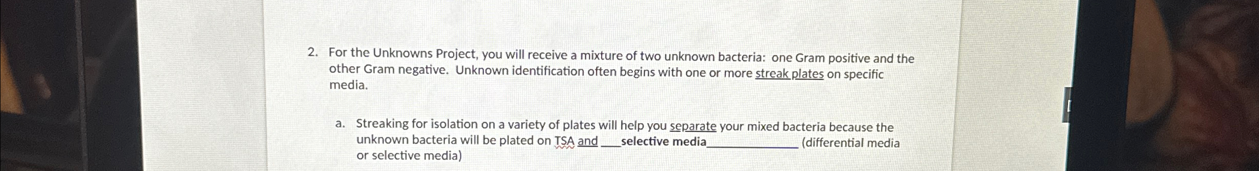 Solved For the Unknowns Project, you will receive a mixture | Chegg.com