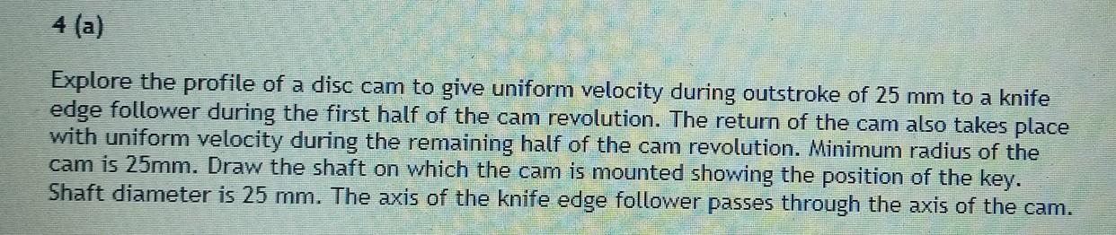 Solved 4 (a) Explore the profile of a disc cam to give | Chegg.com