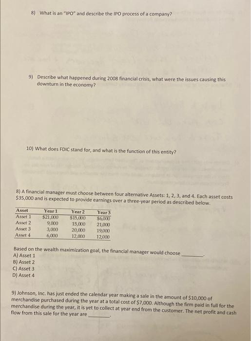 Solved 8) What is an "IPO" and describe the IPO process of a | Chegg.com