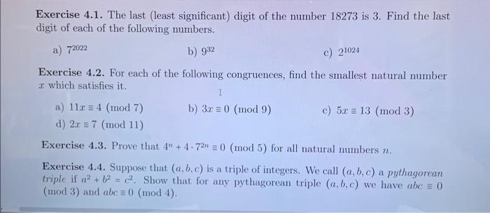 Solved Exercise 4.1. The last (least significant) digit of | Chegg.com