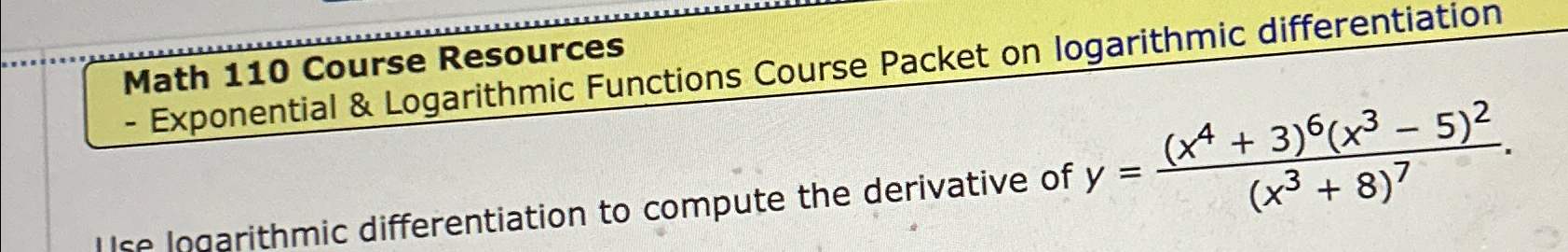 Solved Math 110 ﻿Course ResourcesExponential & Logarithmic | Chegg.com