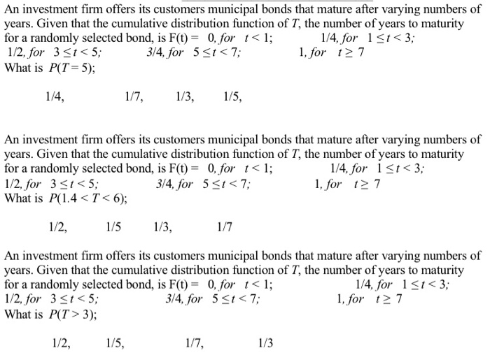Solved An investment firm offers its customers municipal | Chegg.com