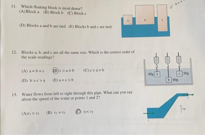 Solved 11. Which floating block is most dense? (A) Block a | Chegg.com