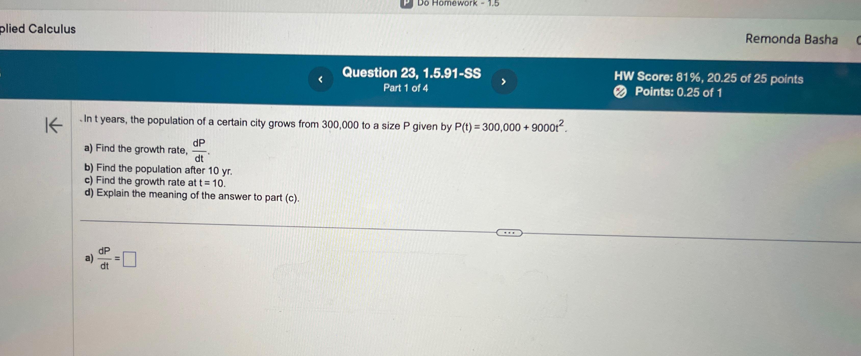 Solved Do Homework - 1.5plied CalculusRemonda BashaQuestion | Chegg.com