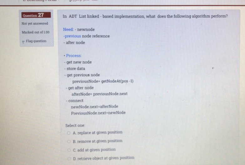 Solved Question 27 In ADT List linked - based | Chegg.com
