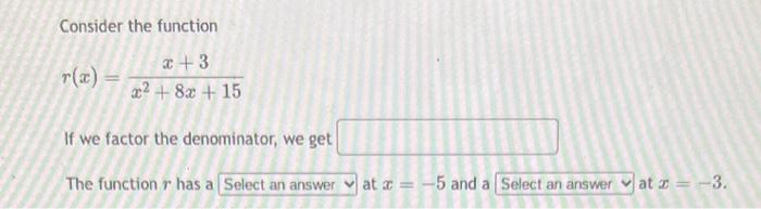 Solved Consider the rational function g(x)=x2+8x+153x+15 | Chegg.com