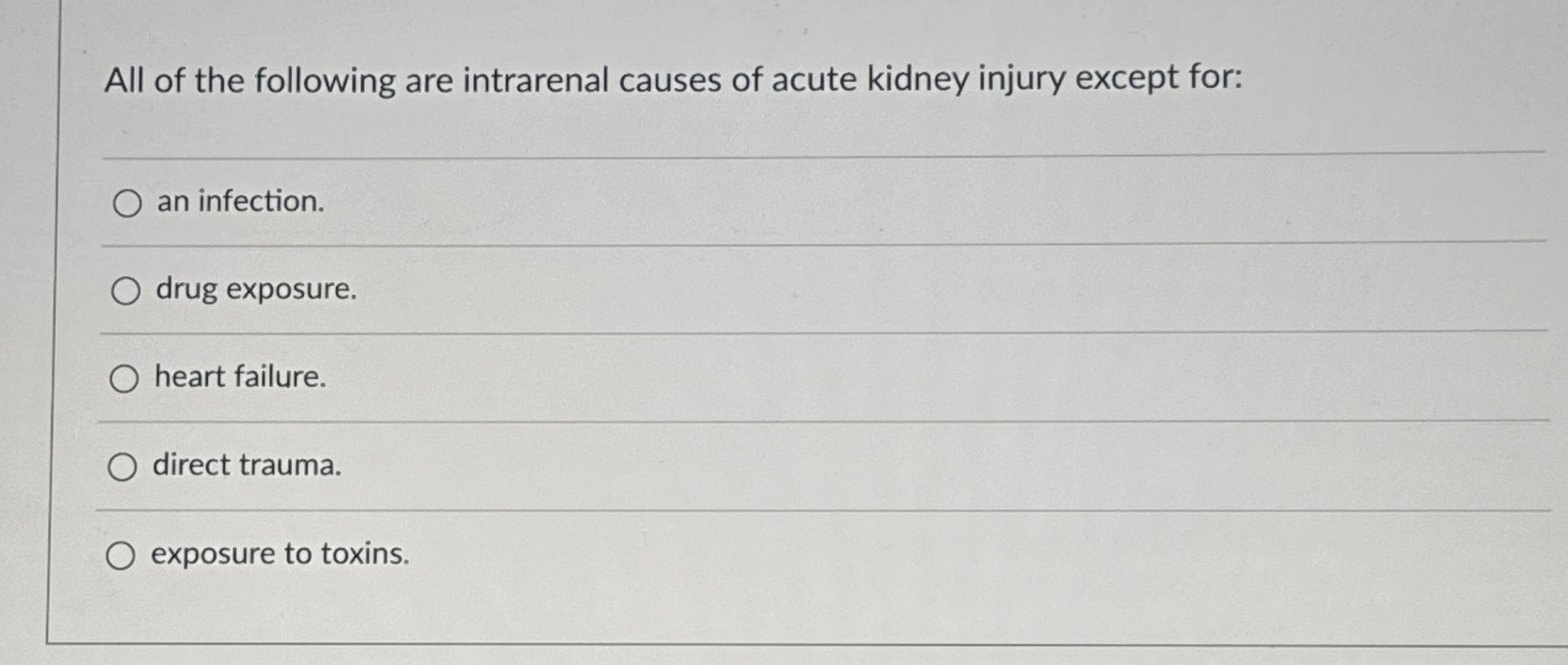 Solved All of the following are intrarenal causes of acute | Chegg.com