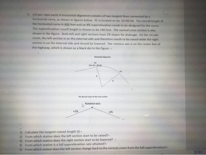 Solved 3. (10 pts: 2pts each) A horizontal alignment | Chegg.com