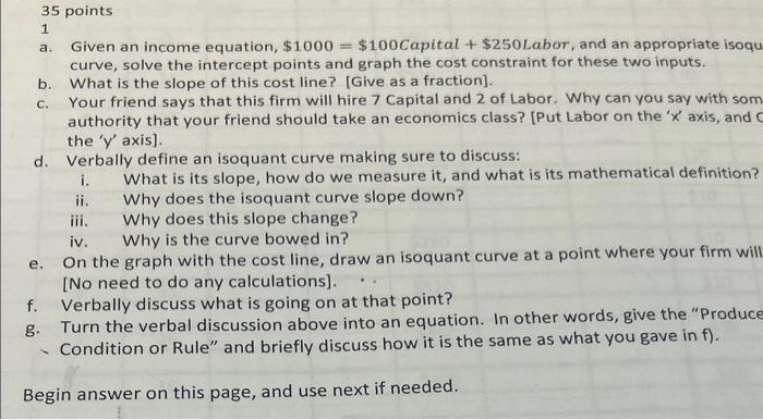 Solved 35 points 1 a. b. C. d. Verbally define an isoquant | Chegg.com