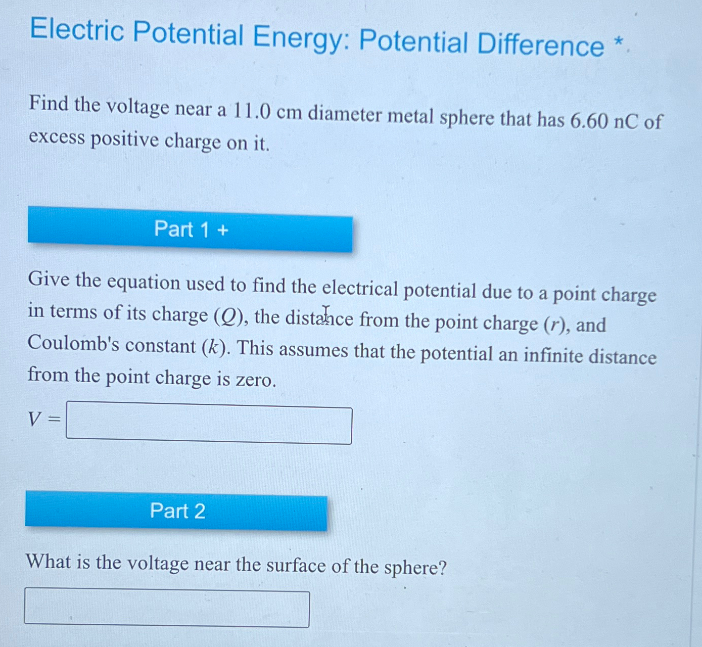 Solved Electric Potential Energy: Potential Difference | Chegg.com
