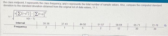 Solved the class midpoint, f represents the class frequency, | Chegg.com