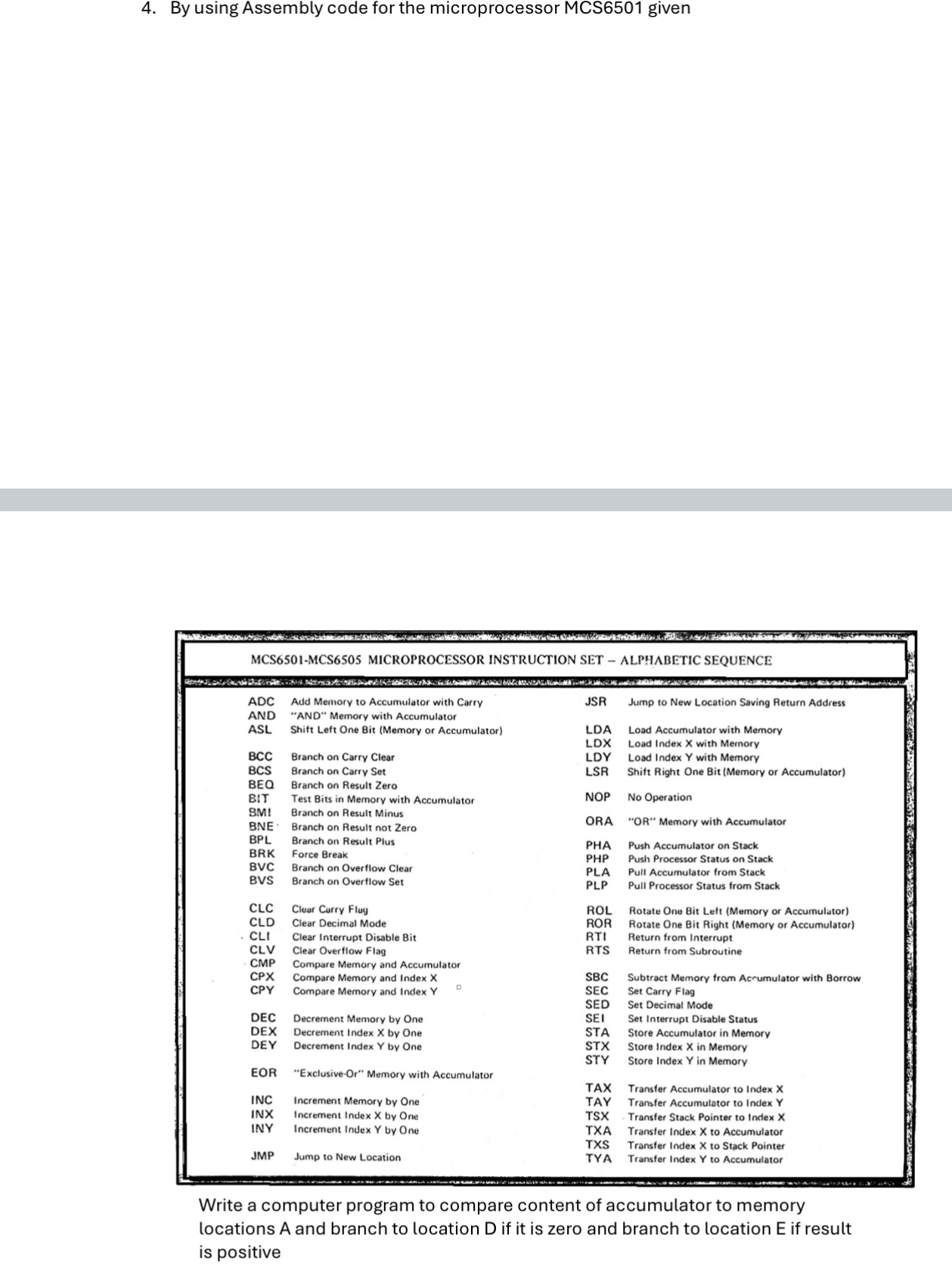 By using Assembly code for the microprocessor MCS6501 | Chegg.com