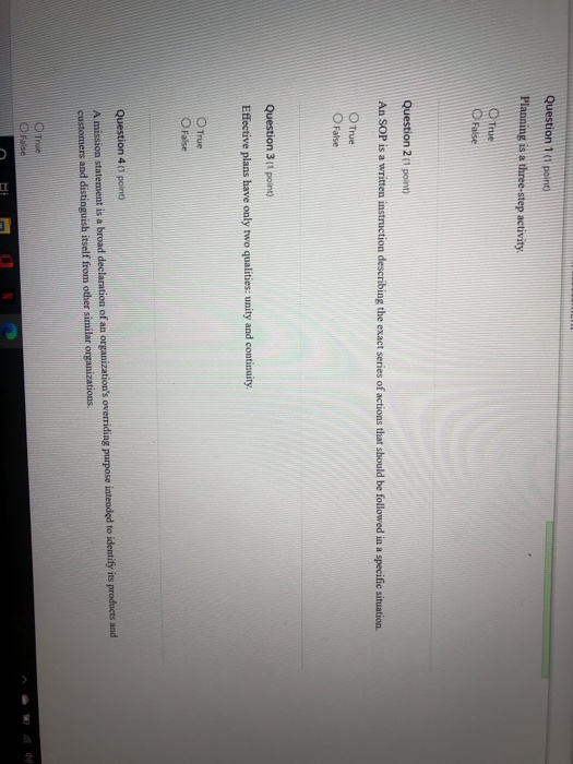 Solved Question 1 (1 point Planning is a three-step activity | Chegg.com