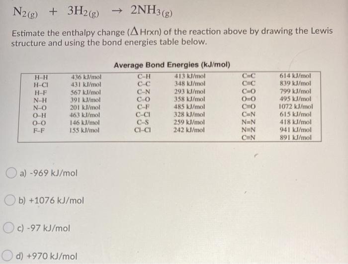 Solved 2NH3(g) N2(g) + 3H2(g) → Estimate the enthalpy change | Chegg.com