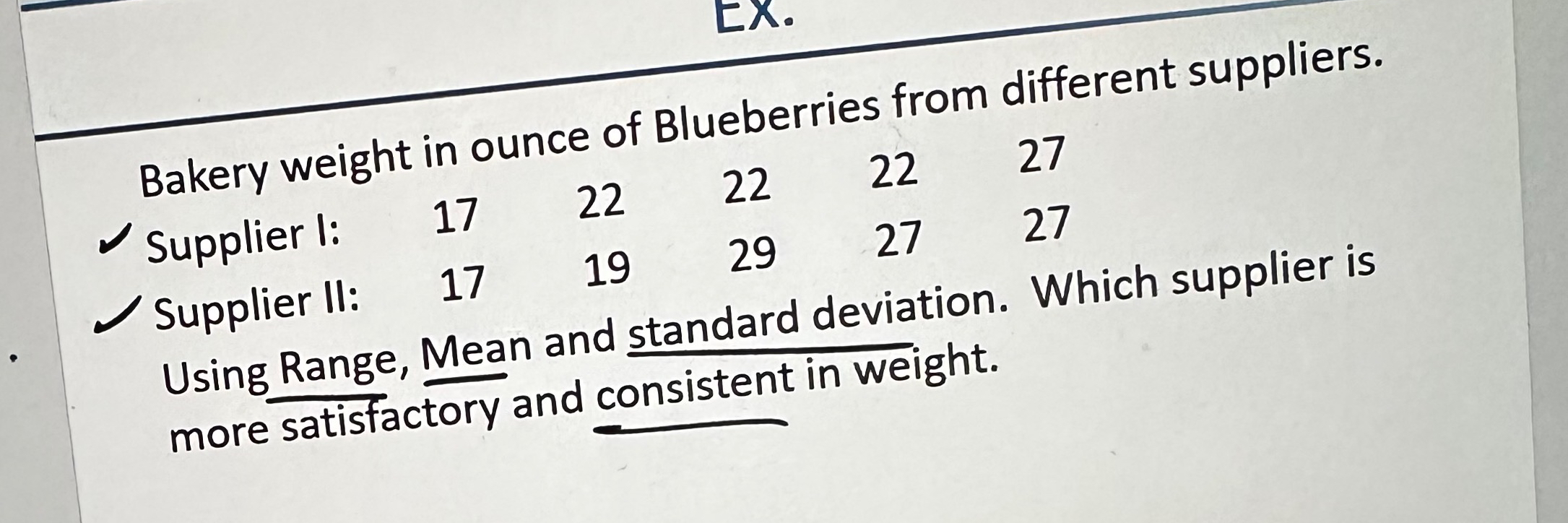 Solved Bakery weight in ounce of Blueberries from different | Chegg.com