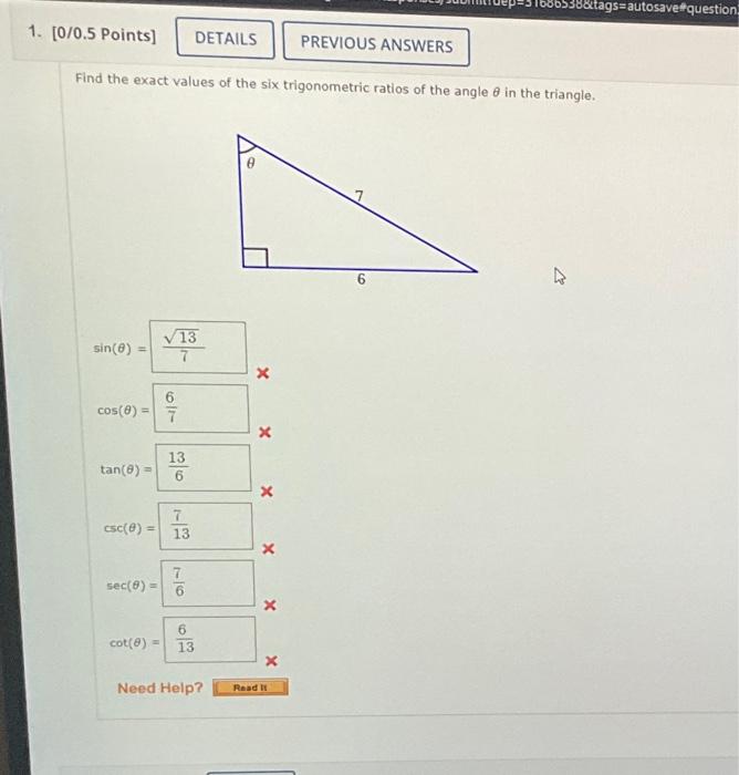 Solved Find the exact values of the six trigonometric ratios | Chegg.com