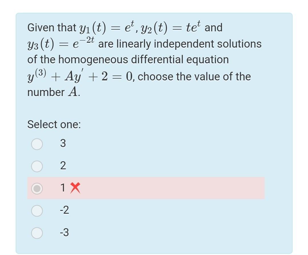 Solved Given that y1(t)=et,y2(t)=tet and y3(t)=e−2t are | Chegg.com