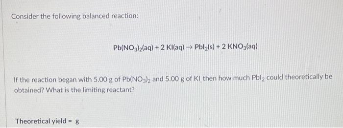 Solved Consider the following balanced reaction: | Chegg.com