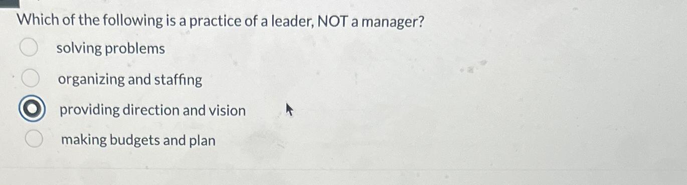 Solved Which of the following is a practice of a leader, NOT | Chegg.com
