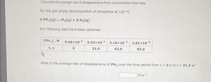 Solved Calculate the average rate of disappearance from | Chegg.com