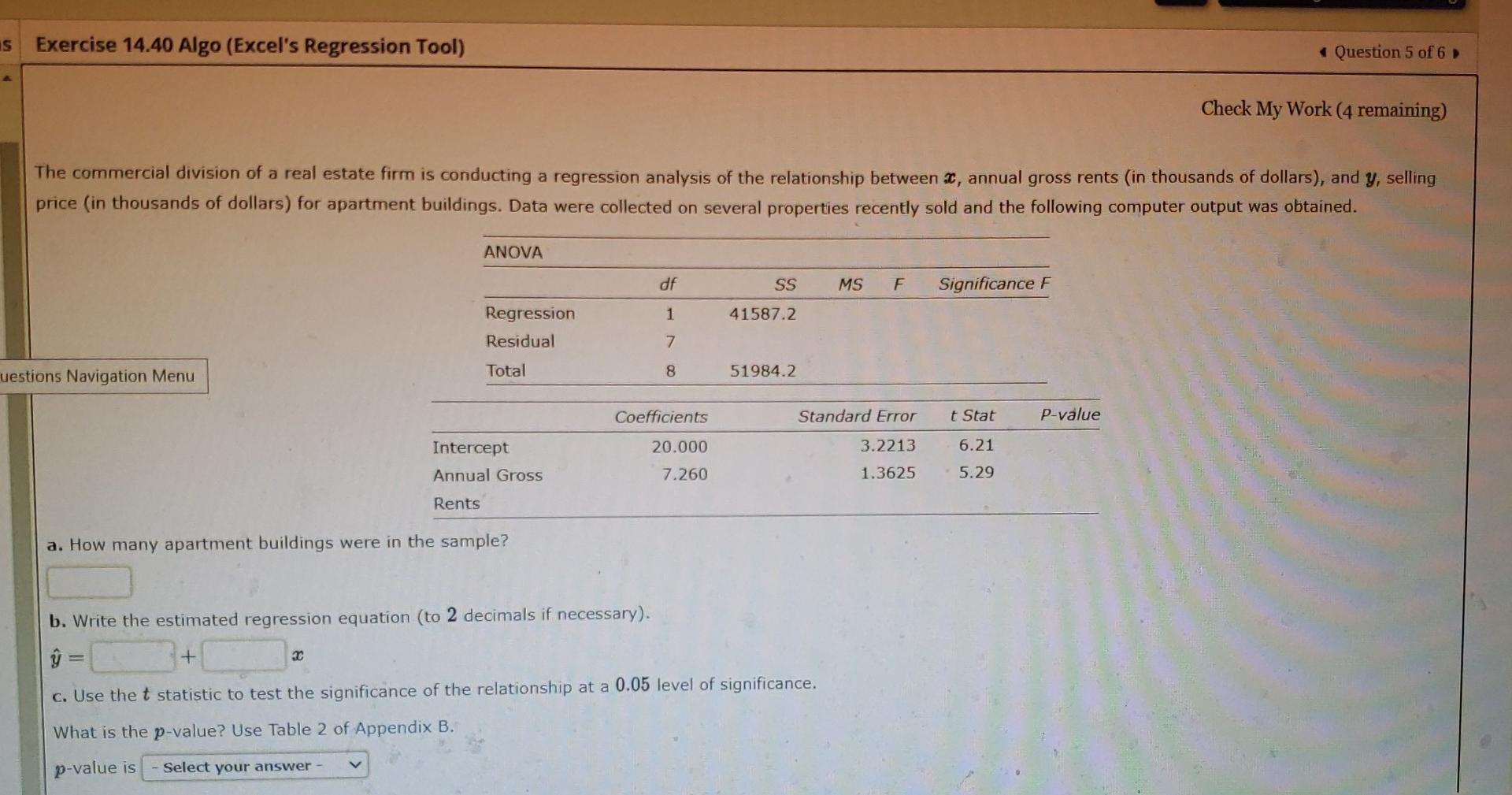 Solved s Exercise 14.40 Algo (Excel's Regression Tool)