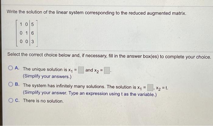 Solved Write the solution of the linear system corresponding | Chegg.com