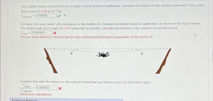 Solved (a) A spider hangs motionless from a single vertical | Chegg.com