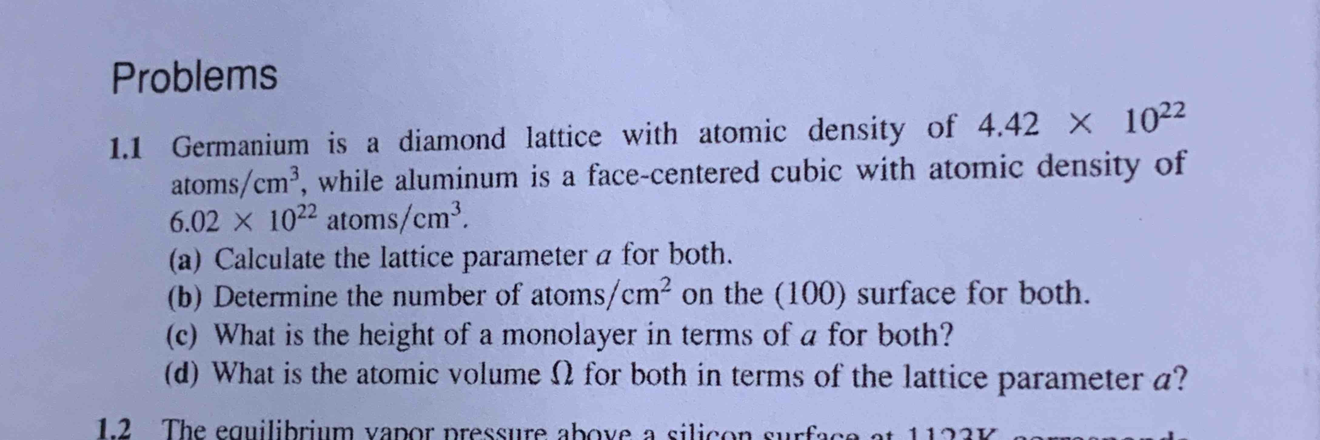 Solved Problems1.1 ﻿Germanium is a diamond lattice with | Chegg.com