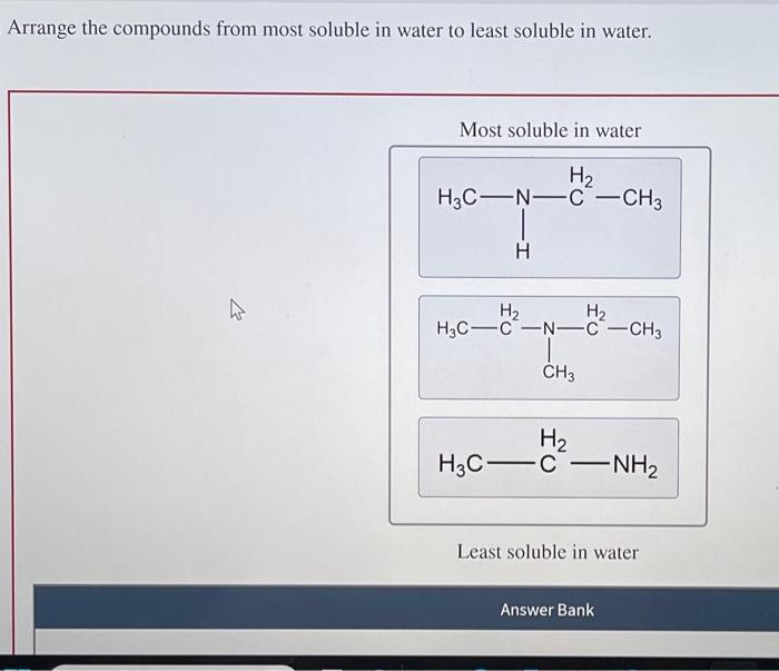 Solved Arrange the compounds from most soluble in water to | Chegg.com