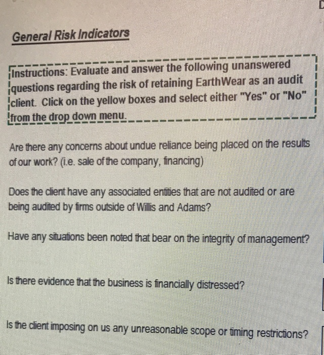 General Risk Indicators - Instructions: Evaluate and | Chegg.com