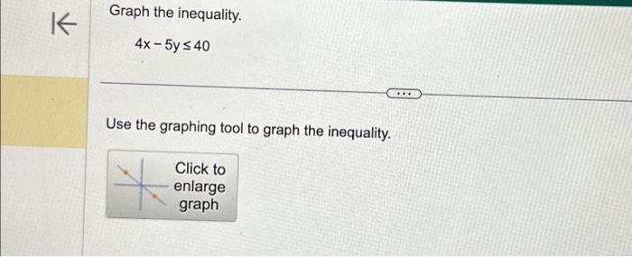 Solved help pleaseK Graph the inequality. 4x - 5y ≤40 Use | Chegg.com