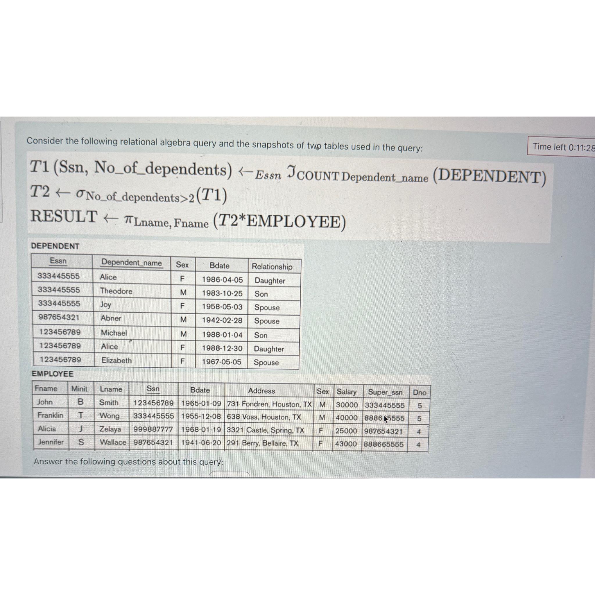 Solved Consider the following relational algebra query and | Chegg.com