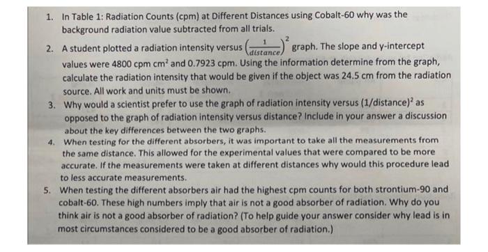 1. In Table 1: Radiation Counts (cpm) at Different | Chegg.com