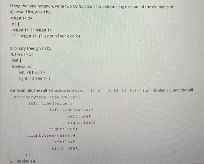 Using the type notation, write two Oz functions for | Chegg.com
