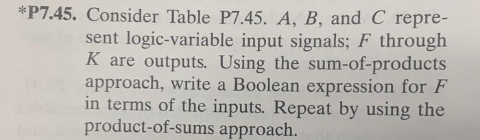 Solved P7.45. Consider Table P7.45. A,B, and C represent | Chegg.com