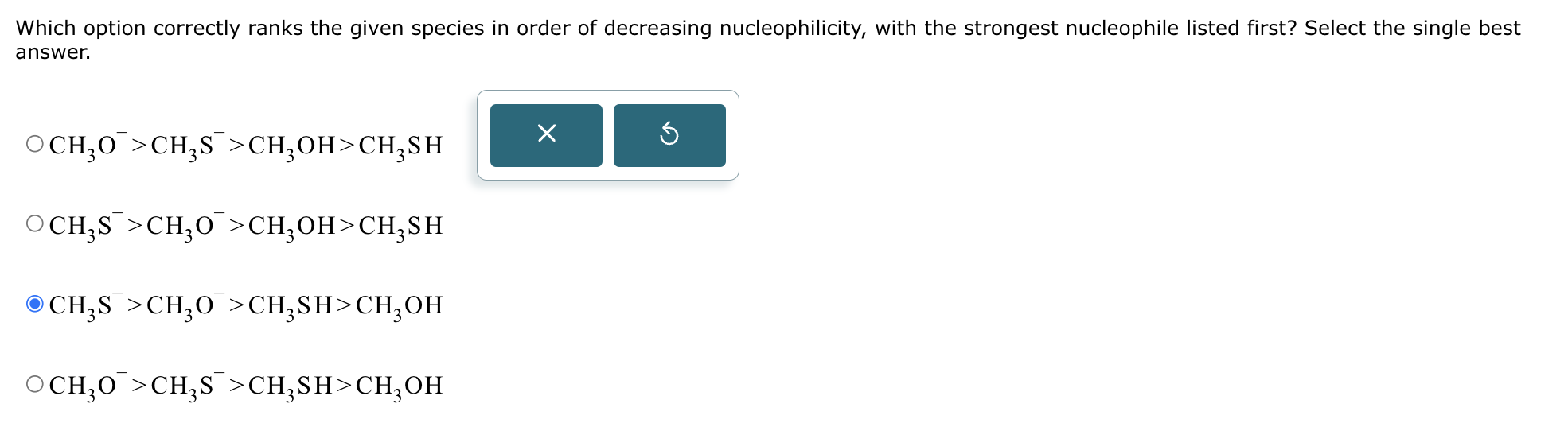 Solved Which option correctly ranks the given species in | Chegg.com