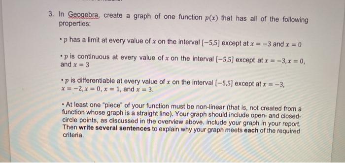 Solved 3. In Geogebra, create a graph of one function p(x) | Chegg.com