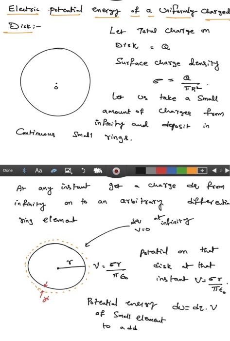 Solved A) ELECTRIC POTENTIAL ENERGY OF A CHARGED DISK. | Chegg.com