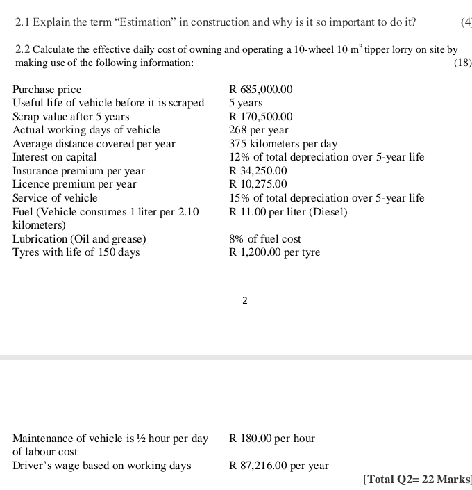 Solved 2.1 Explain the term "Estimation" in construction and | Chegg.com
