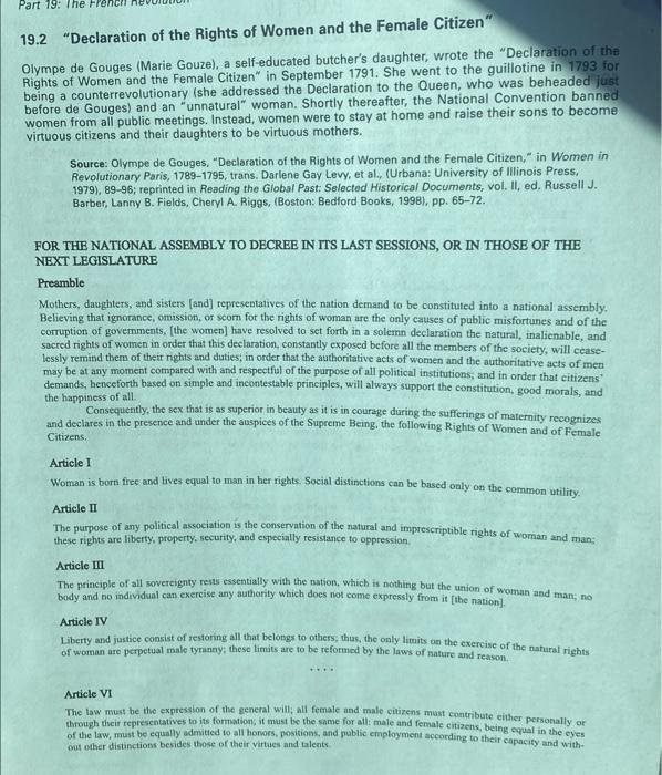 19.2 "Declaration of the Rights of Women and the | Chegg.com