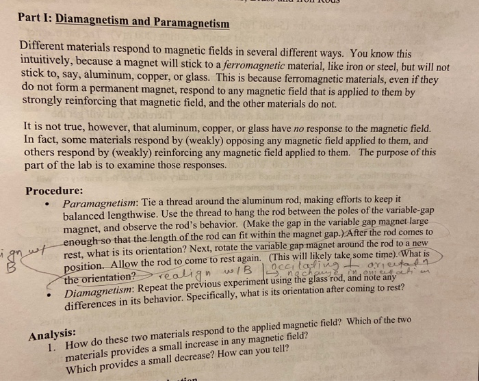 Solved Part I Diamagnetism And Paramagnetism Different