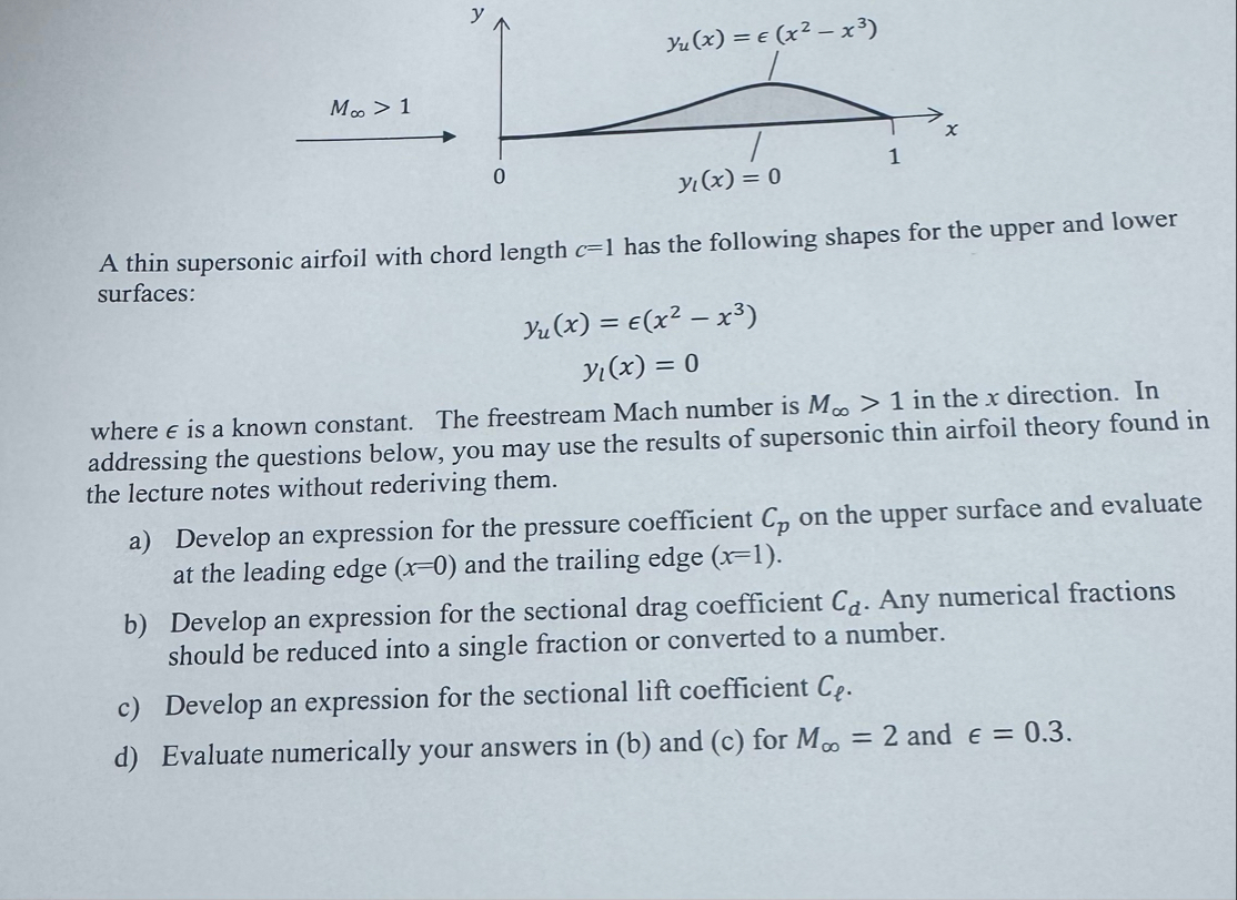 Solved A thin supersonic airfoil with chord length c=1 ﻿has | Chegg.com