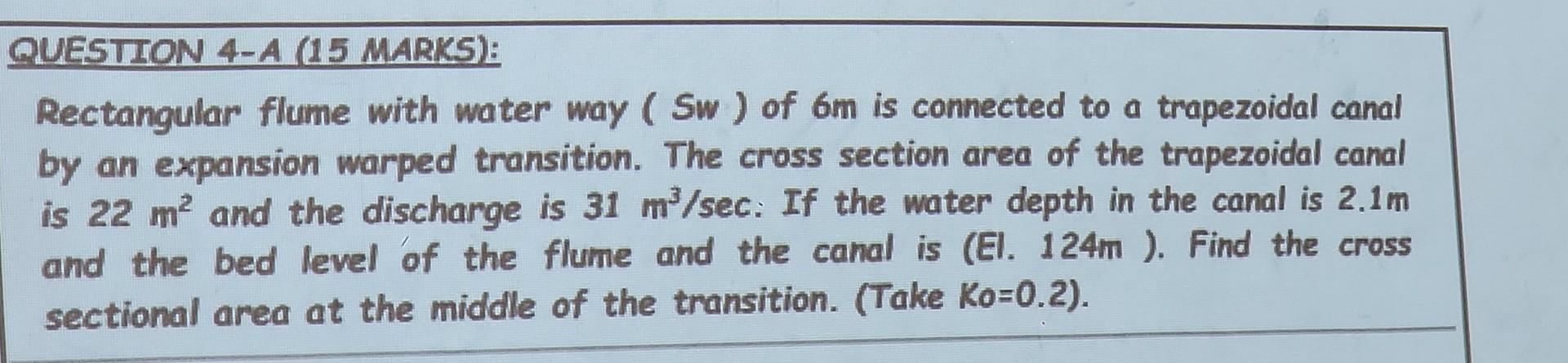 Solved Rectangular flume with water way ( Sw ) of 6 m is | Chegg.com