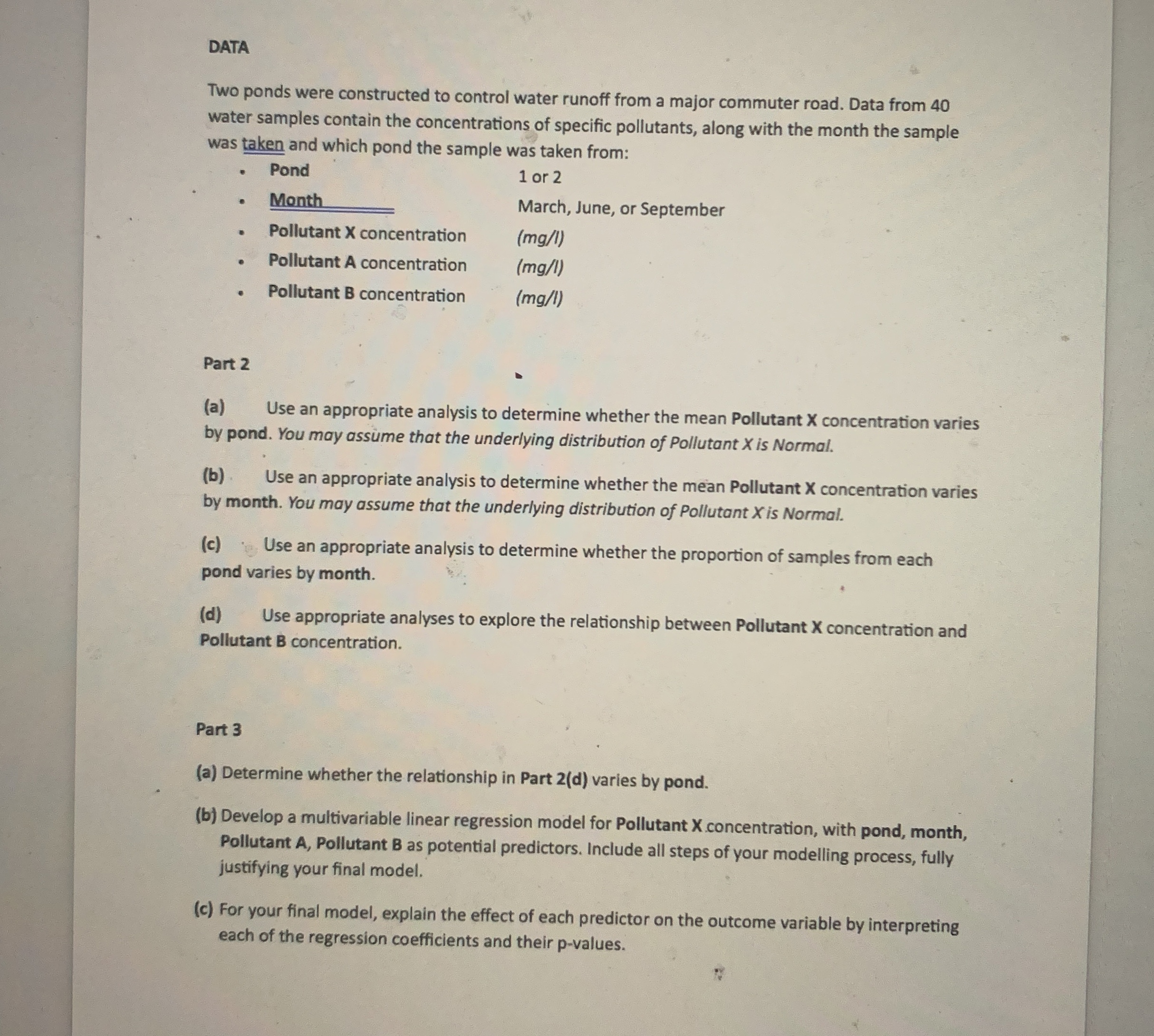 Solved by an EXPERT DATATwo ponds were constructed to control water | Chegg.com