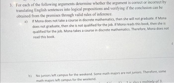 Solved 3 For Each Of The Following Arguments Determine