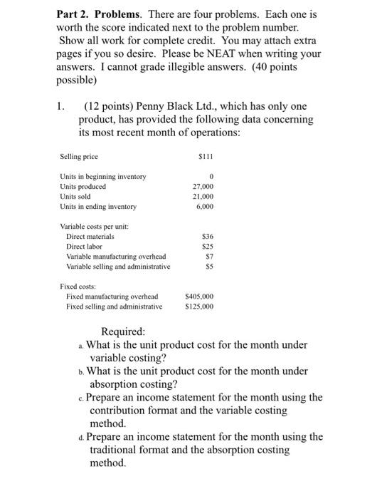 Solved Part 2. Problems. There are four problems. Each one | Chegg.com
