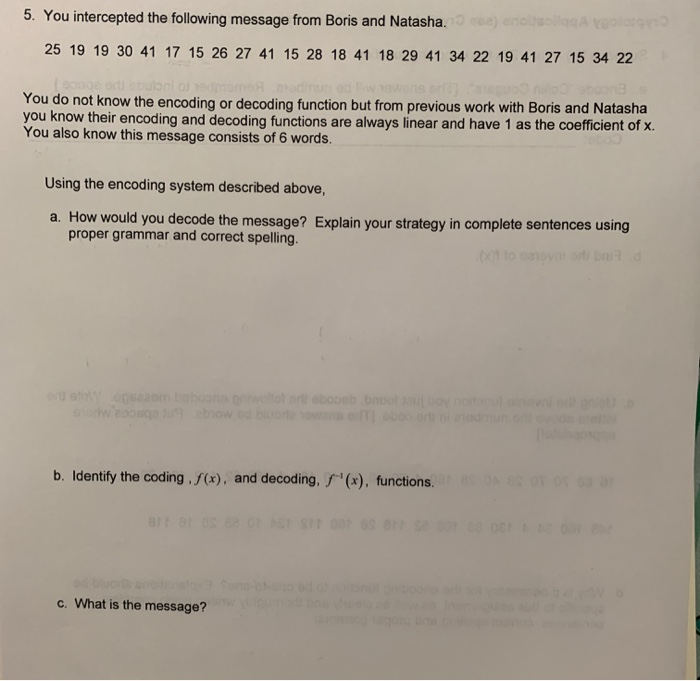 Solved 5. You intercepted the following message from Boris | Chegg.com